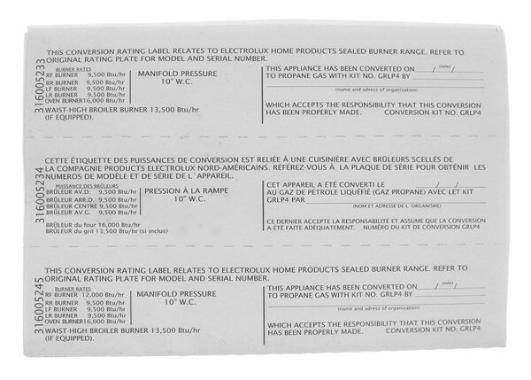 ELECTROLUX LP Conversion Kit GRLP4 | Appliance Parts Company